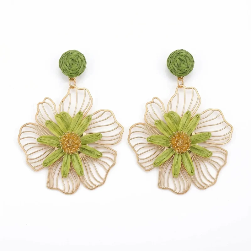 Hollow metal raffia flower earrings – MyFlowerJewelry